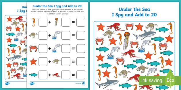 Under the Sea I Spy and Add to 20 (teacher made)
