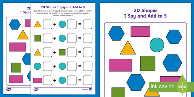 👉 2D Shape I Spy and Add to 5 (teacher made)