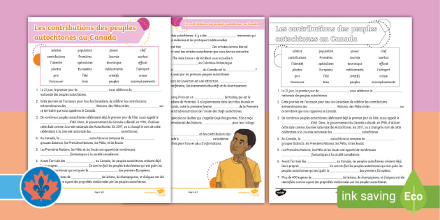 Indigenous Peoples Contributions to Canada Cloze Activity FR