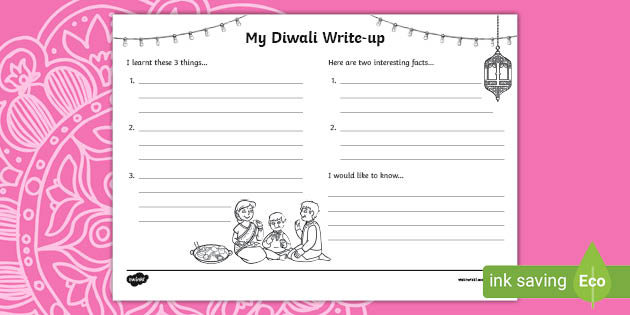 Diwali Topic Write Up Worksheet (teacher made)