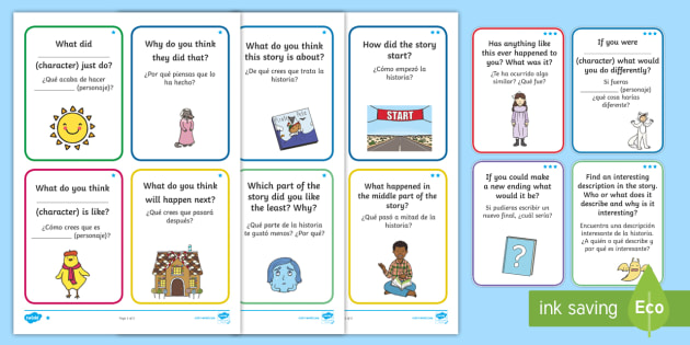 Reading Prompts and Questions Cards - English / Spanish - Inglés / Español