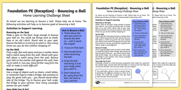 Foundation PE (Reception) - Bouncing a Ball Home Learning Challenge Sheet