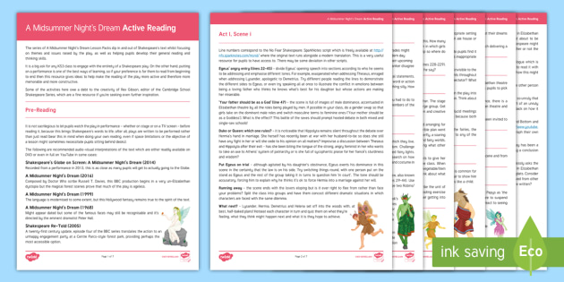 A Midsummer Night's Dream Third Level Active Reading