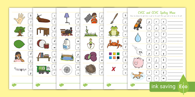 CCVC and CVCC Spelling Maze Worksheet (teacher made)