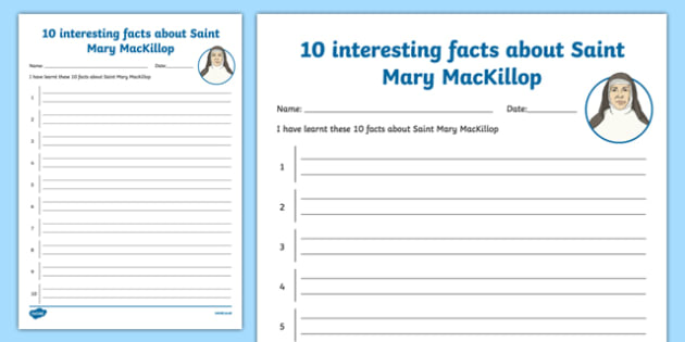 10 Interesting Facts About Saint Mary MacKillop Worksheet