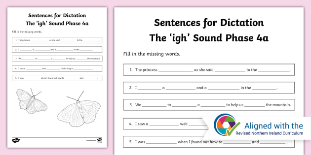 Linguistic Phonics Phase 4a 'igh' Sound Dictation Sentences