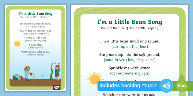 I m a Little Bean Song Lyric Sheet With Actions Twinkl