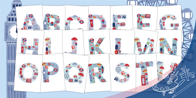 Upper Case Alphabet London-Themed Icons Letters Posters Pack