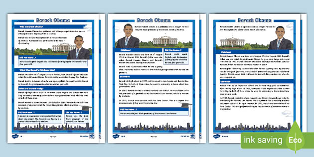 LKS2 Barack Obama Differentiated Reading Comprehension Activity