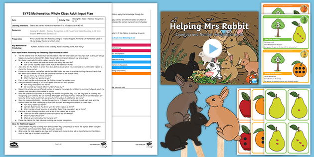 EYFS Maths: Helping Mrs Rabbit - Number Recognition to 10 Whole Class Adult