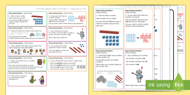 Year 1 Representing Numbers Maths Mastery Challenge Sticky Labels