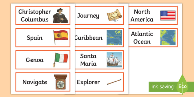 3-6 Christopher Columbus Word Cards (teacher made)