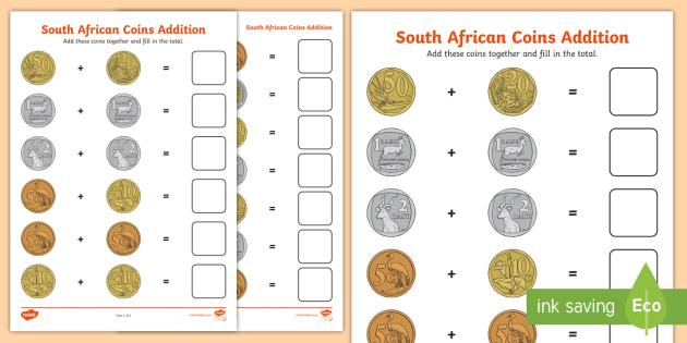 South African Coins Addition Worksheet Teacher Made 