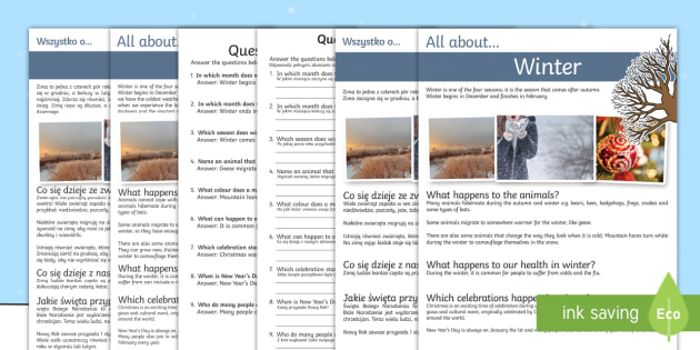 Winter Differentiated Reading Comprehension Activity English/Polish ...