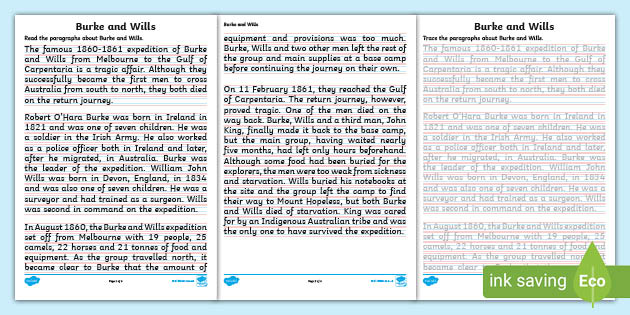 Burke and Wills Handwriting Practice Worksheets