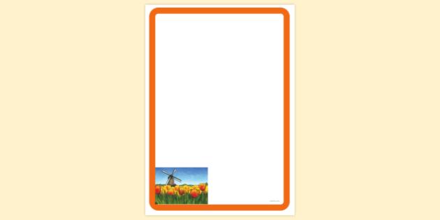 FREE! - Windmill and tulips page border | Page Borders | Twinkl