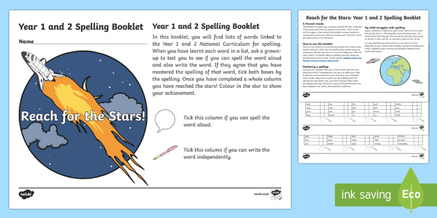 Reach for the Stars: Year 1 and 2 Spelling List Booklet Checklist