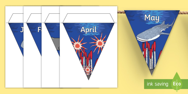 Under the Sea-Themed Months of the Year Display Bunting - Under the Sea