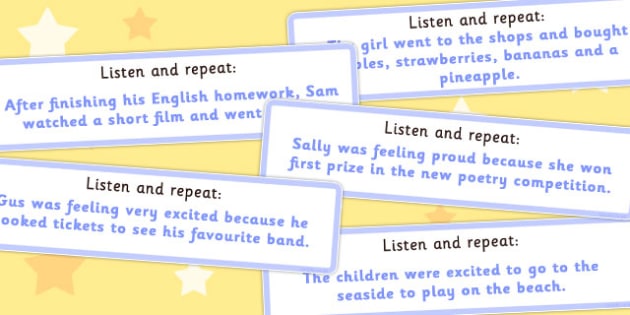 Listen and Repeat 14 Word Length Sentence Cards - visual, aid