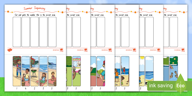 Summer-Themed Number Sequencing Picture Puzzle