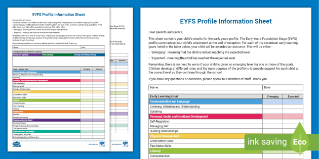 EYFS Profile Report Parent and Carer Information Sheet