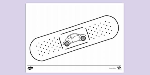 FREE! - Plaster with Car Colouring Sheet | Colouring Sheets