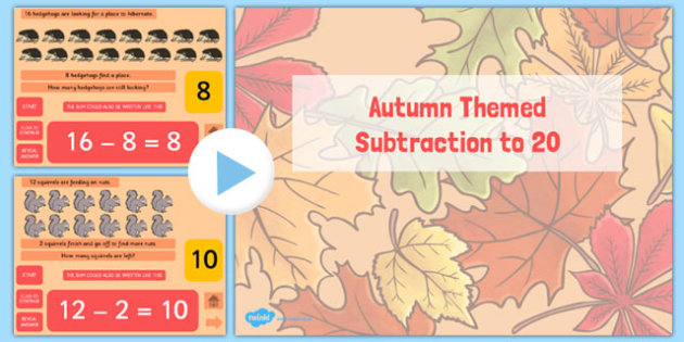 Autumn Themed Subtraction to 20 PowerPoint - seasons, weather