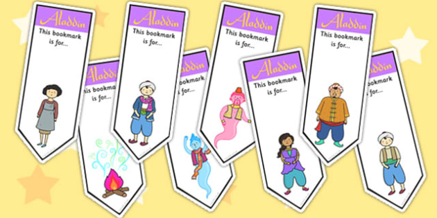 Aladdin Editable Bookmarks (teacher made)
