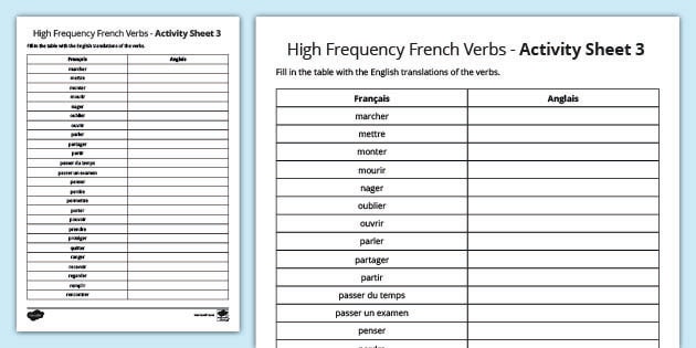 French Verb Worksheets Grade 3