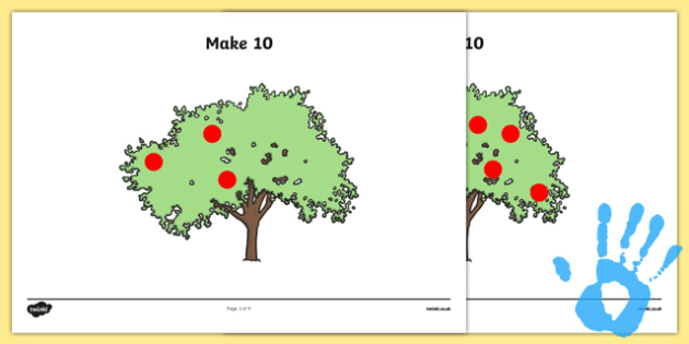 Apple Tree Fingerprint How Many More to Make 10? Worksheet / Worksheet Pack