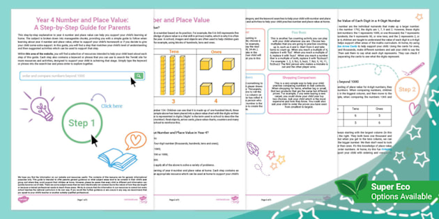 Number and Place Value Parent Guide and Activity Ideas - Year 4 Subject