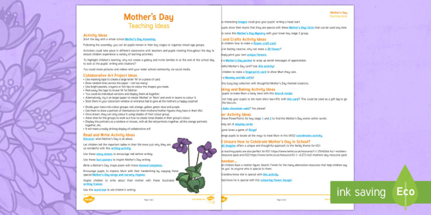 Mother's Day Whole School Themed Day Teaching Ideas