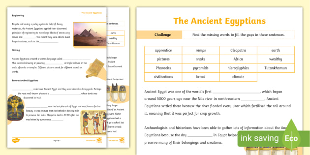 Ancient Egypt Cloze Activity | History Resources | Twinkl