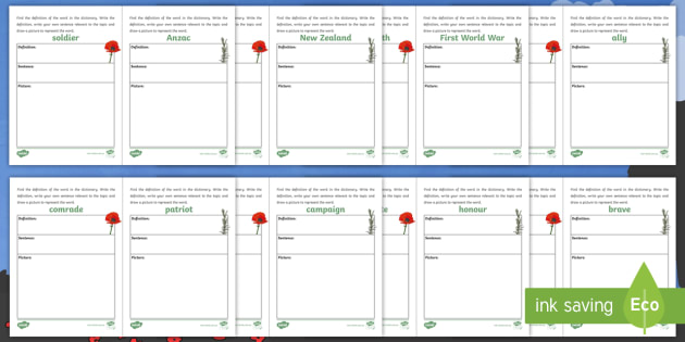 Anzac Day Word Wall Worksheets (teacher made)