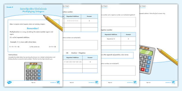 multiplying integers worksheet grade 8