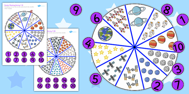 Number Matching Pegs Activity Space Themed