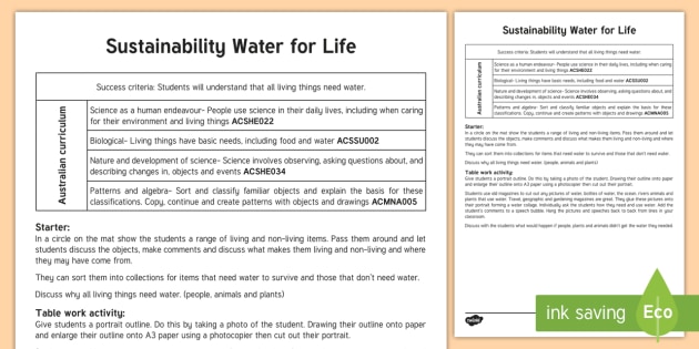 Sustainability Water for Life Lesson Plan (teacher made)