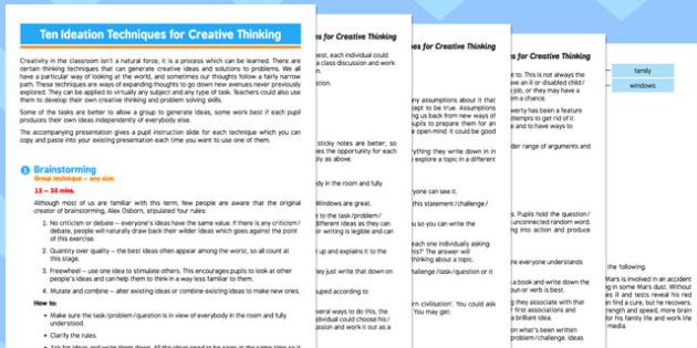 Ten Ideation Techniques for Creative Thinking in the Classroom