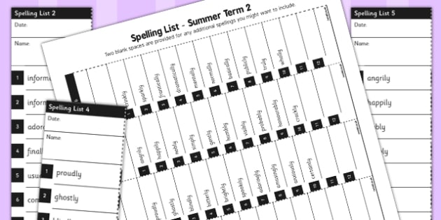 Home Educators Spelling Lists Year 3 Summer 2 (teacher made)