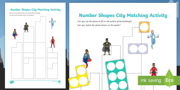 Number Shapes City Matching Activity - Maths Primary Resources