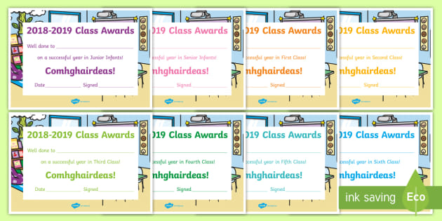 Junior Infants - Sixth Class End-of-Year Certificates - End Of Year