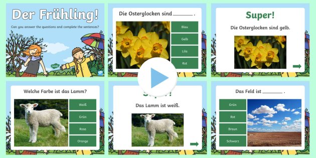 Spring Words and Colours Quiz PowerPoint German