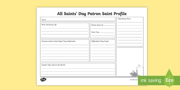All Saints' Day Biography Worksheet