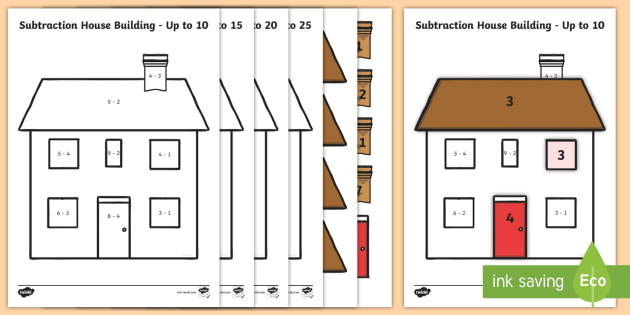 Basic Subtraction Picture Building House Activity - Basic Addition Picture