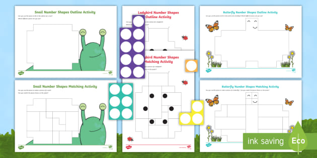 Minibeast-Themed Number Shape Matching and Outlines Activity Pack