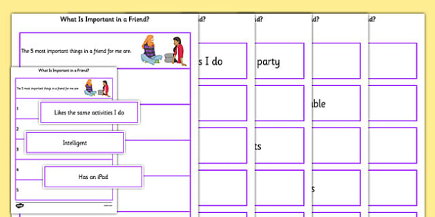 KS3 What Is Important In A Friend Sorting Activity