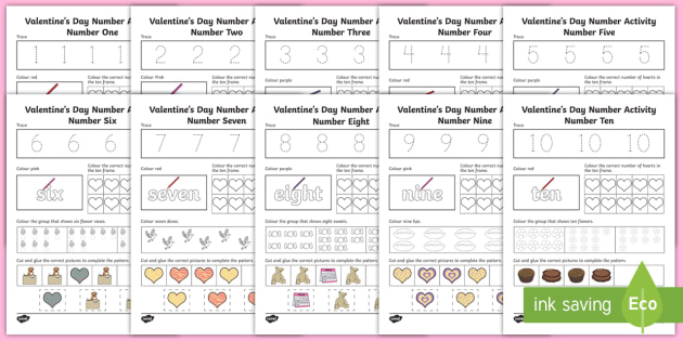 Valentine's Day Numbers 1-10 Activity Pack