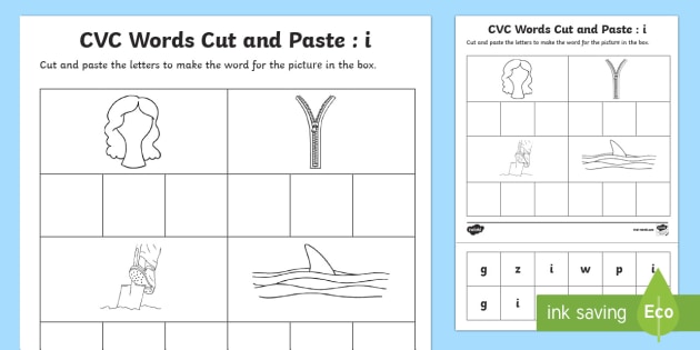 CVC Words Cut and Paste Worksheets i (teacher made)