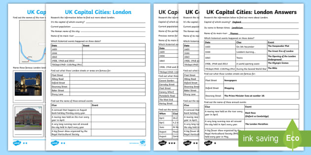 KS2 Uk Capital Cities: London Differentiated Worksheets