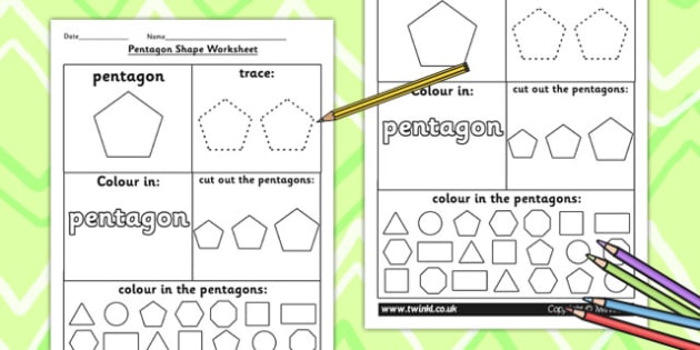 Pentagon Shape Worksheet - shapes, 2D shapes, tracing, numeracy